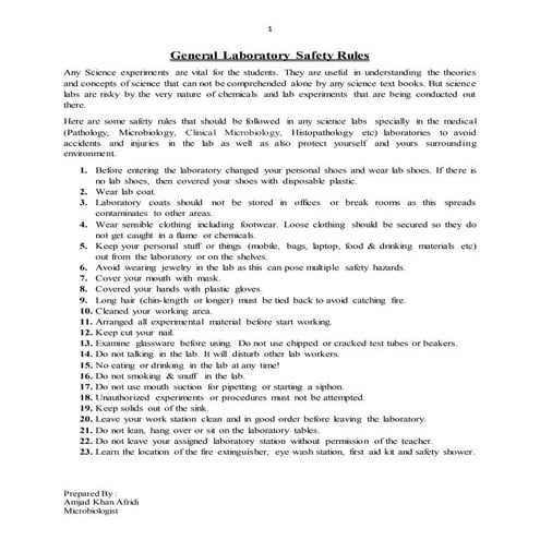 Essential Safety and Operational Rules for Biochemistry Laboratory | PPTX