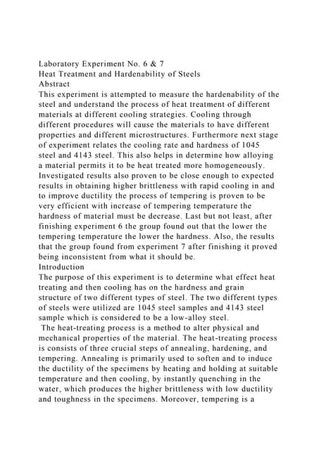 Laboratory Experiment. Number 6 & 7Heat Treatment and Hardenabil.docx