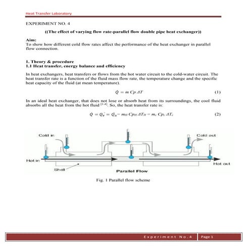 The effect of varying flow rate-parallel flow double pipe heat exchanger | PDF | Physics | Science