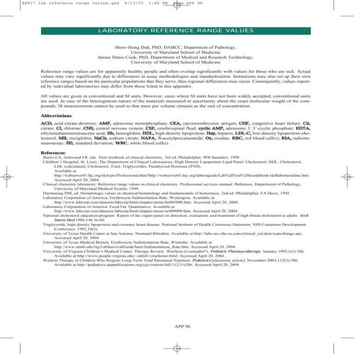Laboratory reference range values app17 | PDF | Endocrine and Metabolic Diseases | Diseases and ...