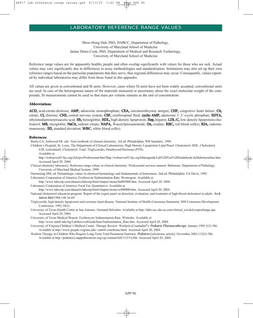 Normal lab value | PDF | Blood Disorders | Diseases and Conditions