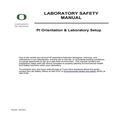 Laboratory safety manual pi orientation & laboratory setup 120622 | PDF