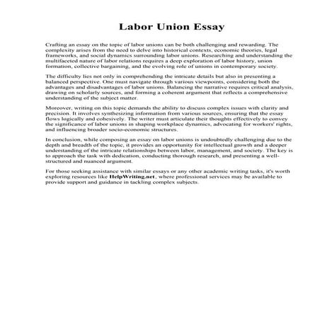 Labor Union Essay. Mitchell Community College | PDF