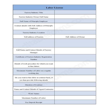 Labour License Fillable PDF Template Download | PDF