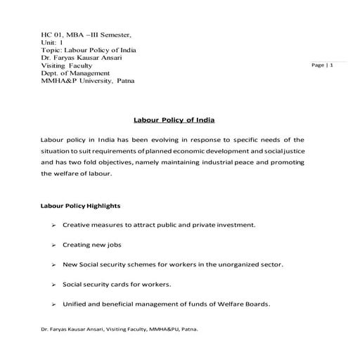 Labour Policy of India.docx