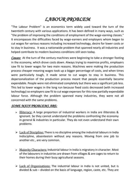 Labour problems in india | PPTX | Debated Sensitive Social Issues ...