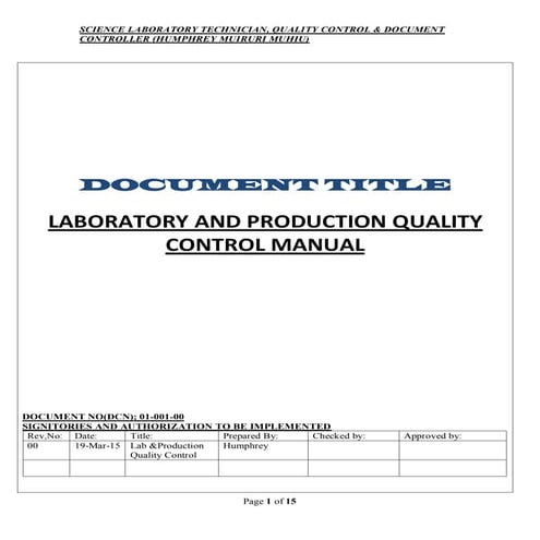 Lab&production quality control manual | PDF