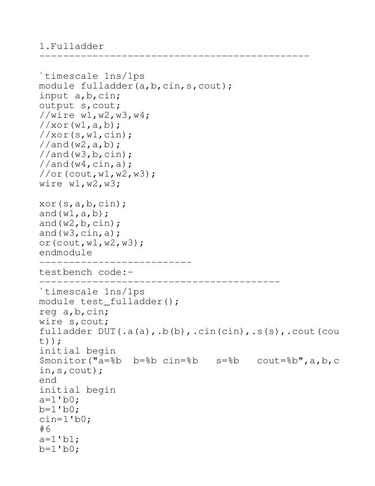 Verilog Codes And Testbench Codes For Basic Digital Electronic Circui