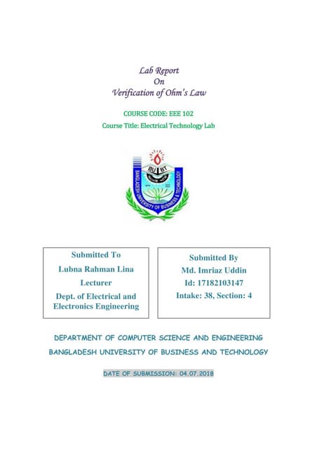 Sample lab-report on verfication of ohms law | PDF | Computer Networking | Computing