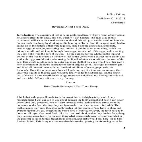 Lab report | DOC | Dental Health | Diseases and Conditions