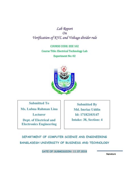 Electrical circuit verification of K irchhoff’s Current Law(KCL) & Current dividerrule(CDR ). | PDF