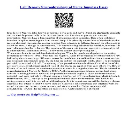 Lab Report- Neurophysiology Of Nerve Impulses Essay | PDF