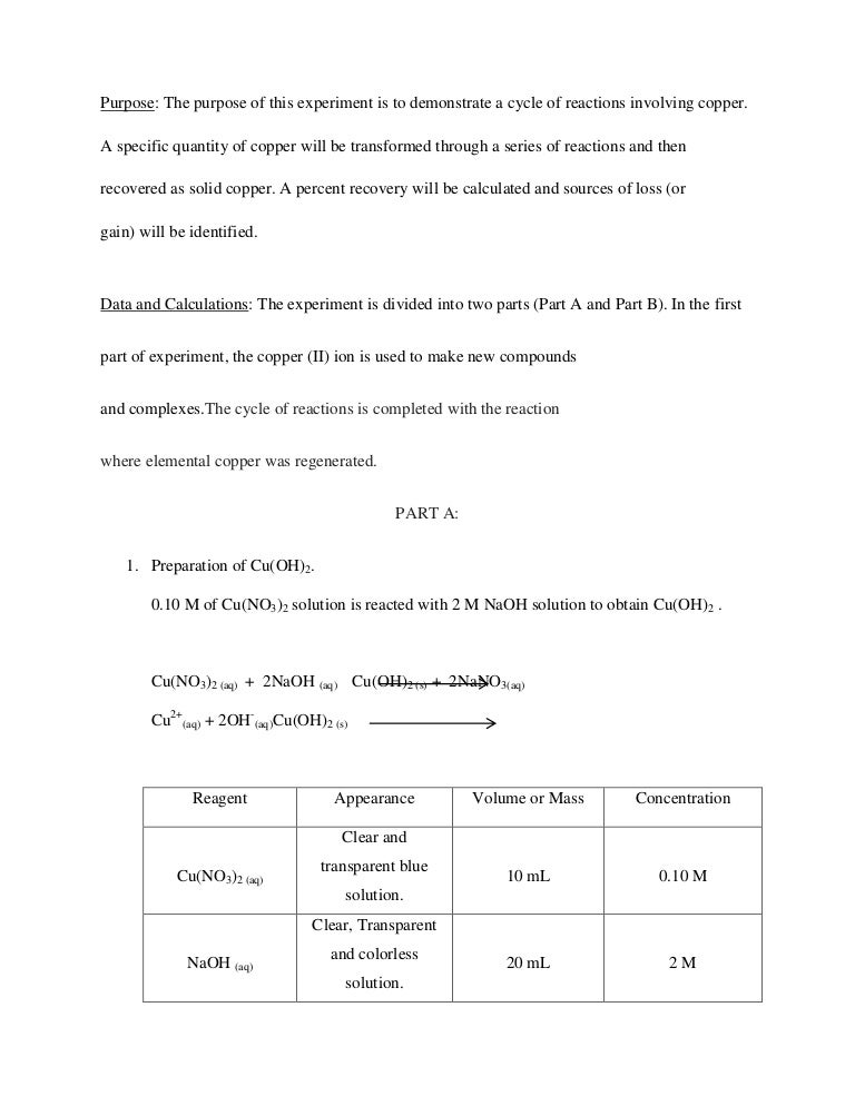 Lab Report on copper cycle