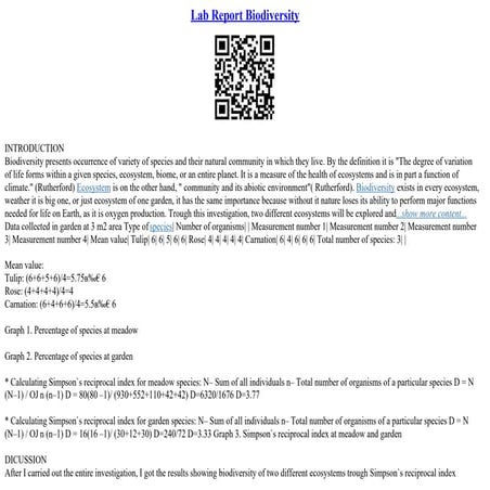 Lab Report Biodiversity | PDF