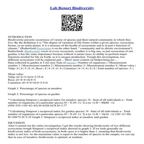 Lab Report Biodiversity | PDF