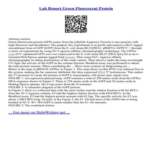 Lab Report Green Fluorescent Protein | PDF