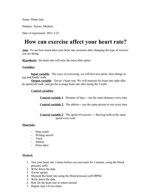 Official heart rate lab report | PDF | Heart and Cardiovascular ...