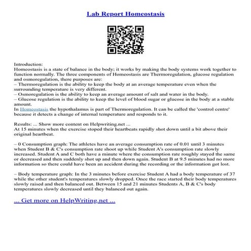 Lab Report Homeostasis | PDF