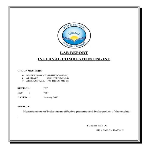 Lab report ic engine 13 | DOCX