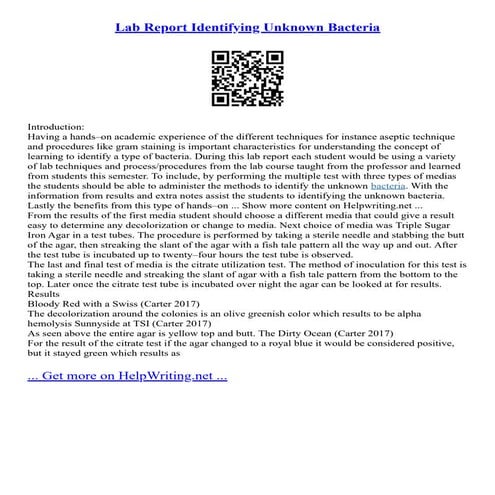 Lab Report Identifying Unknown Bacteria Pdf