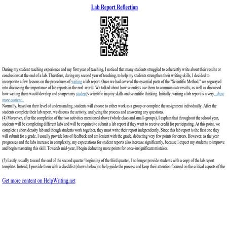 Lab Report Reflection Pdf Chemistry Science