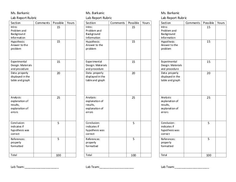 College Rubrics For Science Lab
