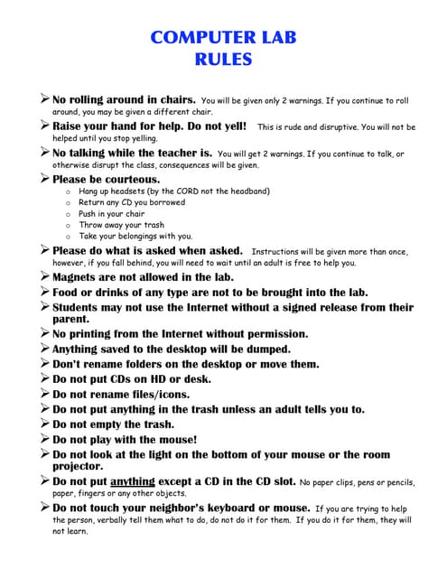 Computer Laboratory Rules | PPT