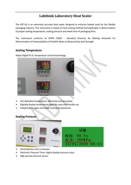 HST-01 Heat Seal Tester: Precision Testing for ASTM F2029-16 Standards ...