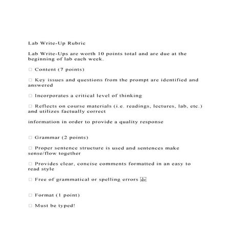 Lab Write-Up Rubric Lab Write-Ups are worth 10 points tota.docx
