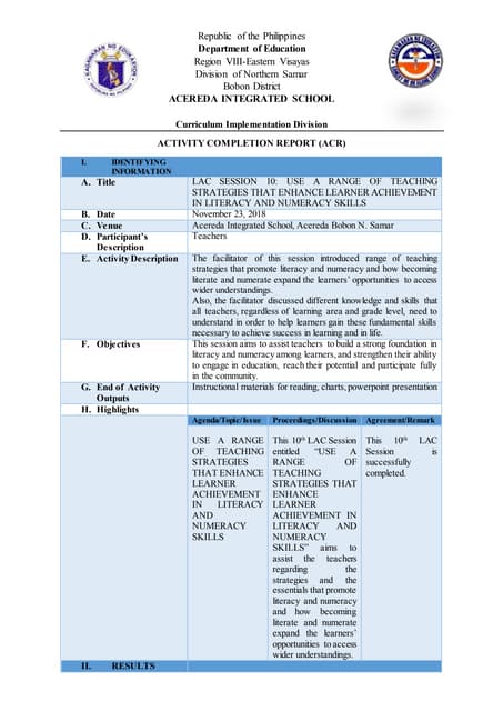 School Learning Action Cell for 2024 - 2025 | DOCX