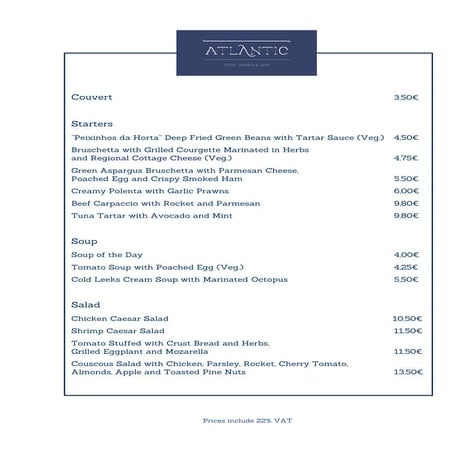À La Carte Menu Atlantic Restaurant :: Food, Drinks & Sea | PDF ...