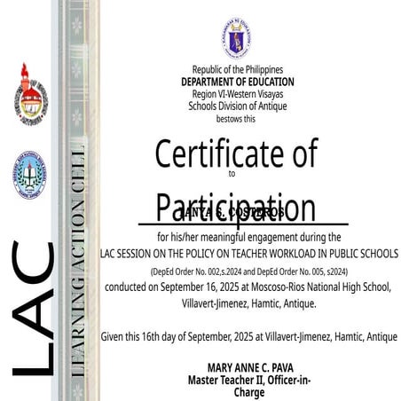 learning action cell certificate of partricipation | PPTX