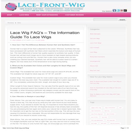 Lace front wig blog, videos and tips | PDF