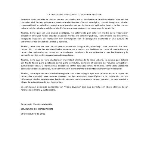 La ciudad de tisaleo a futuro tiene que ser | DOCX