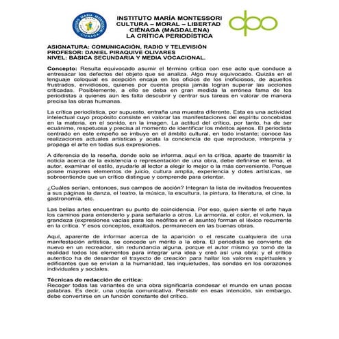 La crítica periodística | DOC