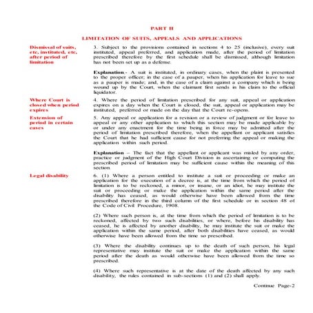 Limitation Act, Section 3 to 10 | DOCX