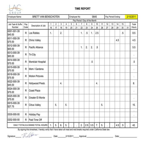 Lac timesheet 02 15-11 | PDF