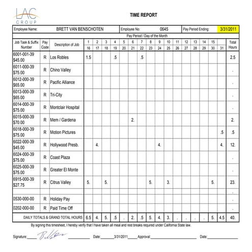 Lac timesheet 02 15-11 | PDF