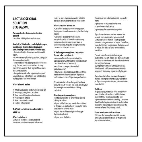 Lactulose 3.335 g per 5 ml oral solution pil, taj pharmaceuticals. | PDF
