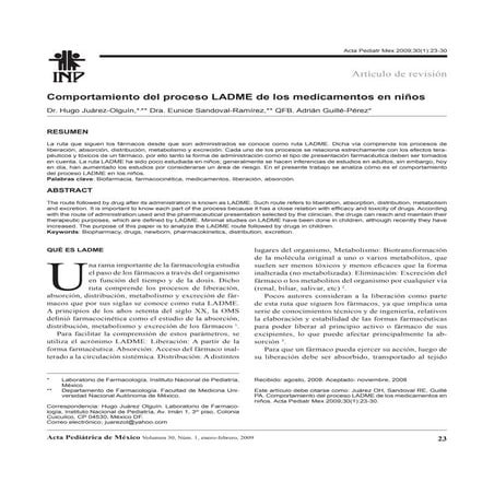 comportamiento del proceso LADME de los medicamentos en niños | PDF ...