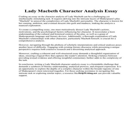Lady Macbeth Character Analysis Essay | PDF