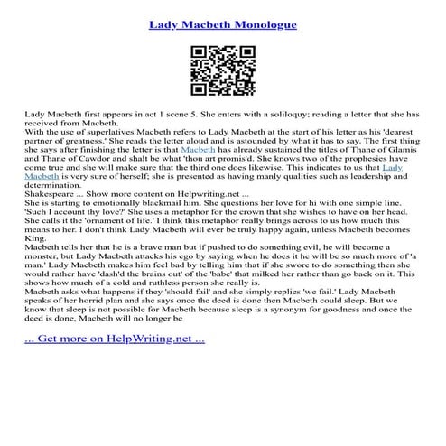 Lady Macbeth Monologue | PDF
