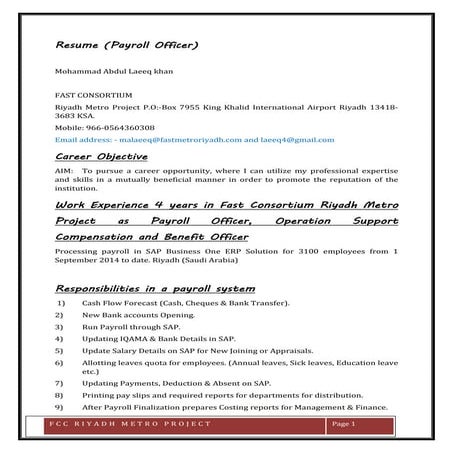 payroll officer resume saudi arabia,Payroll officer, Accountant ...