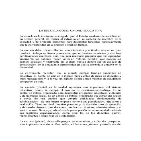 La escuela como unidad educativa | DOCX