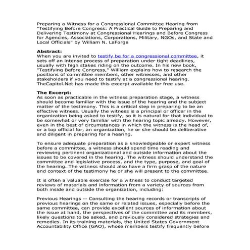 Preparing a Witness for a Congressional Committee Hearing from ...