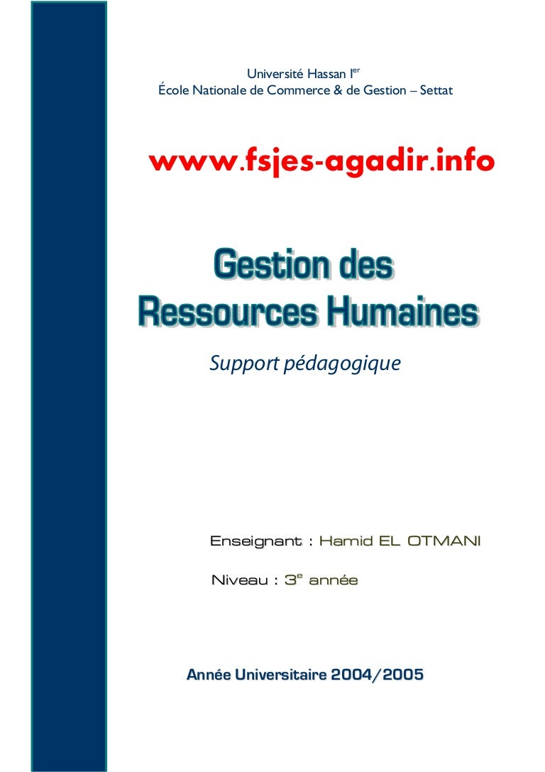 Cours Gestion des Ressources Humaines MME ALAMI
