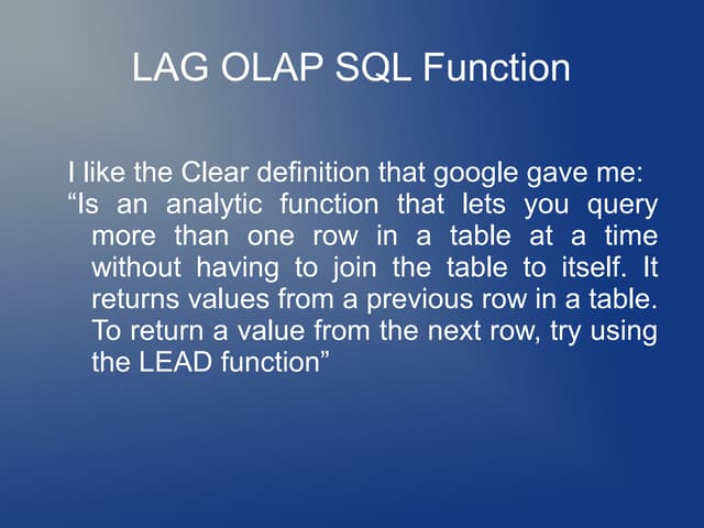 LAG SQL OLAP function. | PPT LAG SQL OLAP function. | PPT