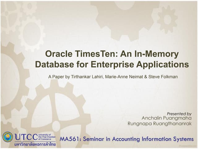 Oracle TimesTen, In-Memory Database | PPT Oracle TimesTen, In-Memory Database | PPT