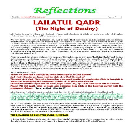 The Blessed Night of Lailatul Qadr | PDF