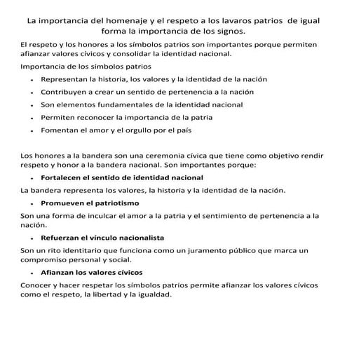 La importancia del homenaje y el respeto a los lavaros patrios de igual ...